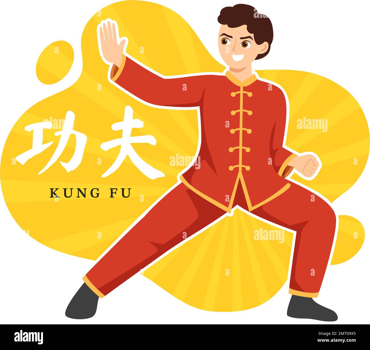 Kung Fu Illustration with People Showing Chinese Sport Martial Art in ...