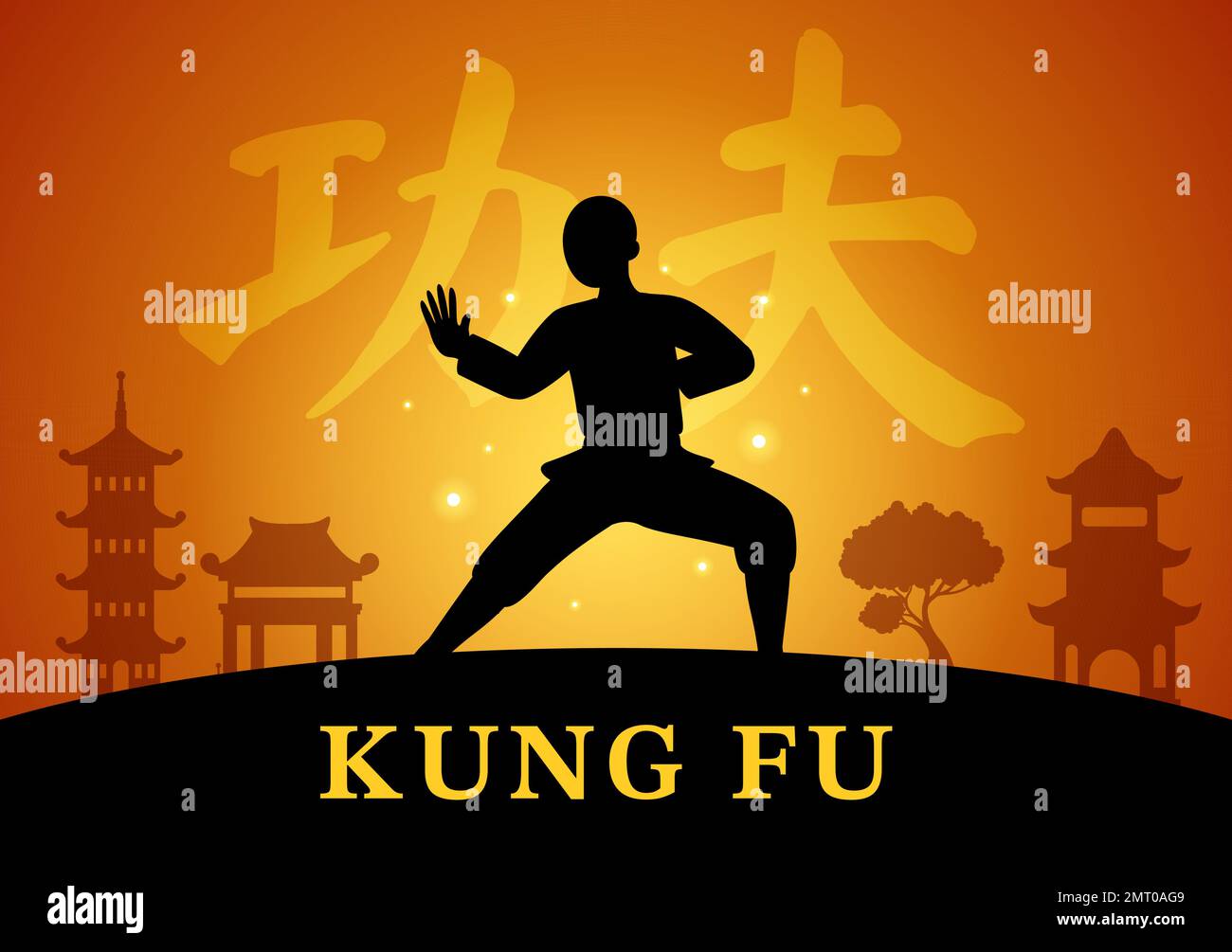Kung Fu Illustration with People Showing Chinese Sport Martial Art in ...
