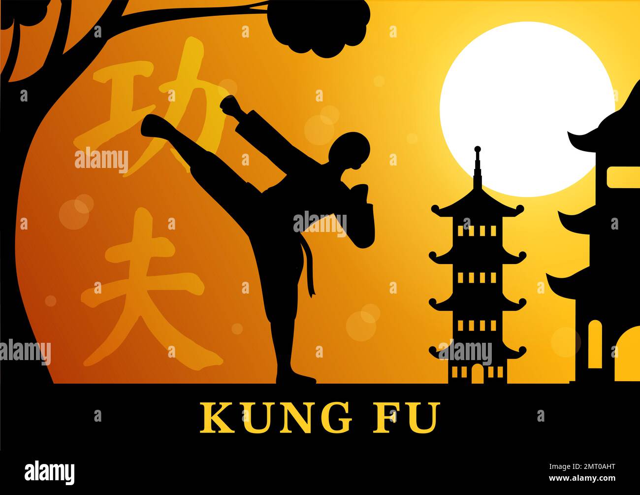 Kung Fu Illustration with People Showing Chinese Sport Martial Art in ...