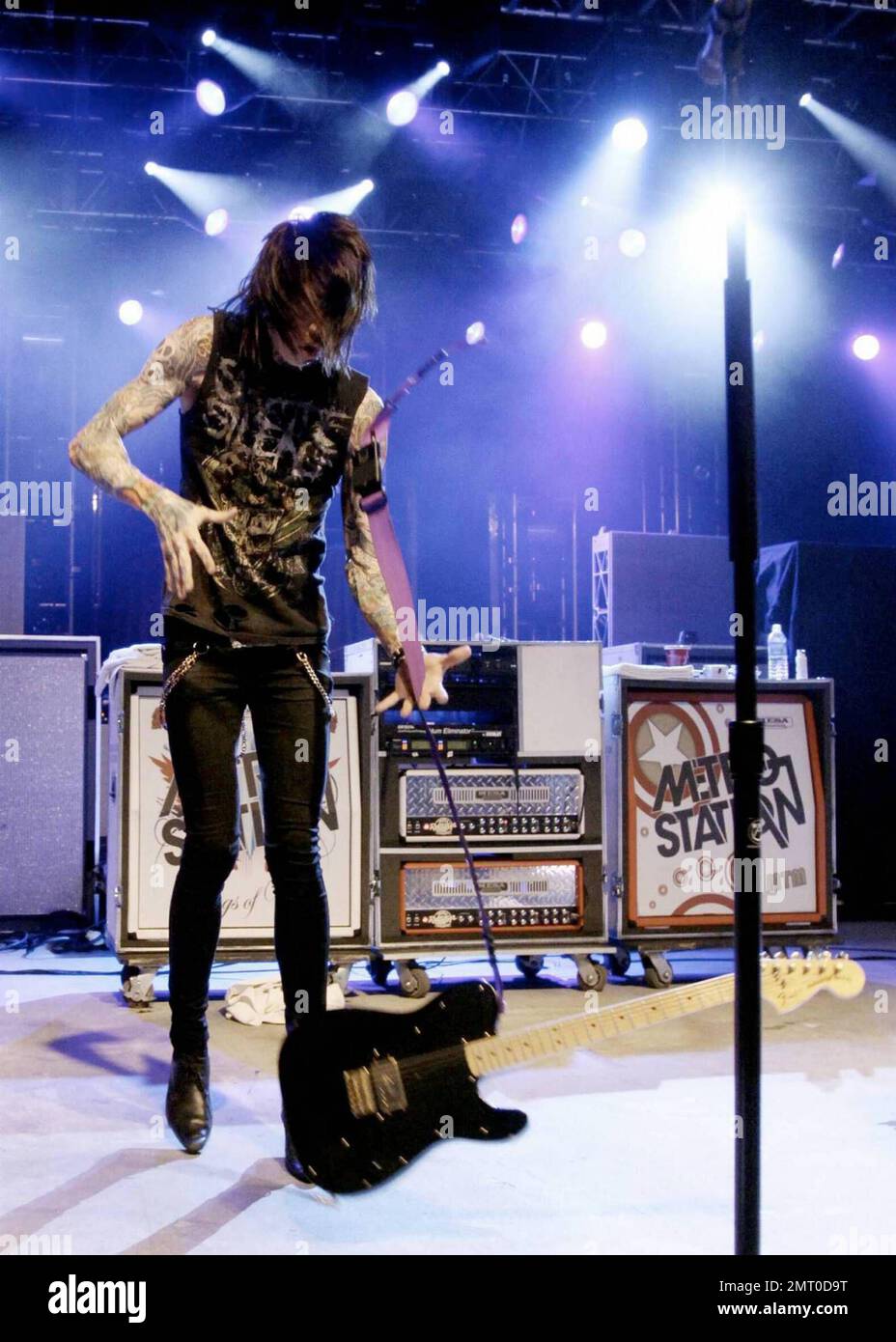 Miley Cyrus' brother Trace Cyrus performs with his band Metro Station ...