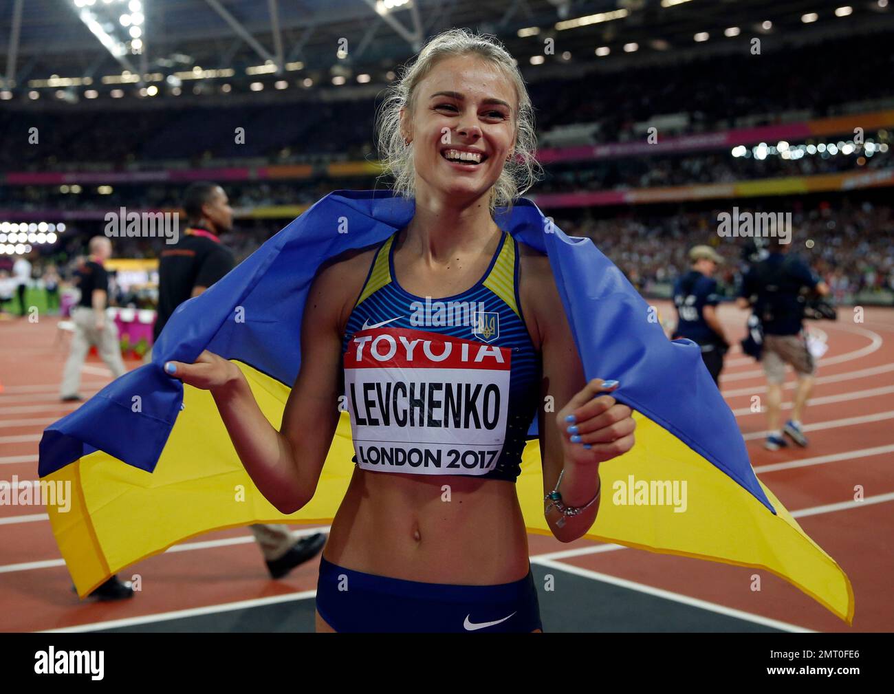 Ukraine's silver medal winner Yuliia Levchenko celebrates after the ...