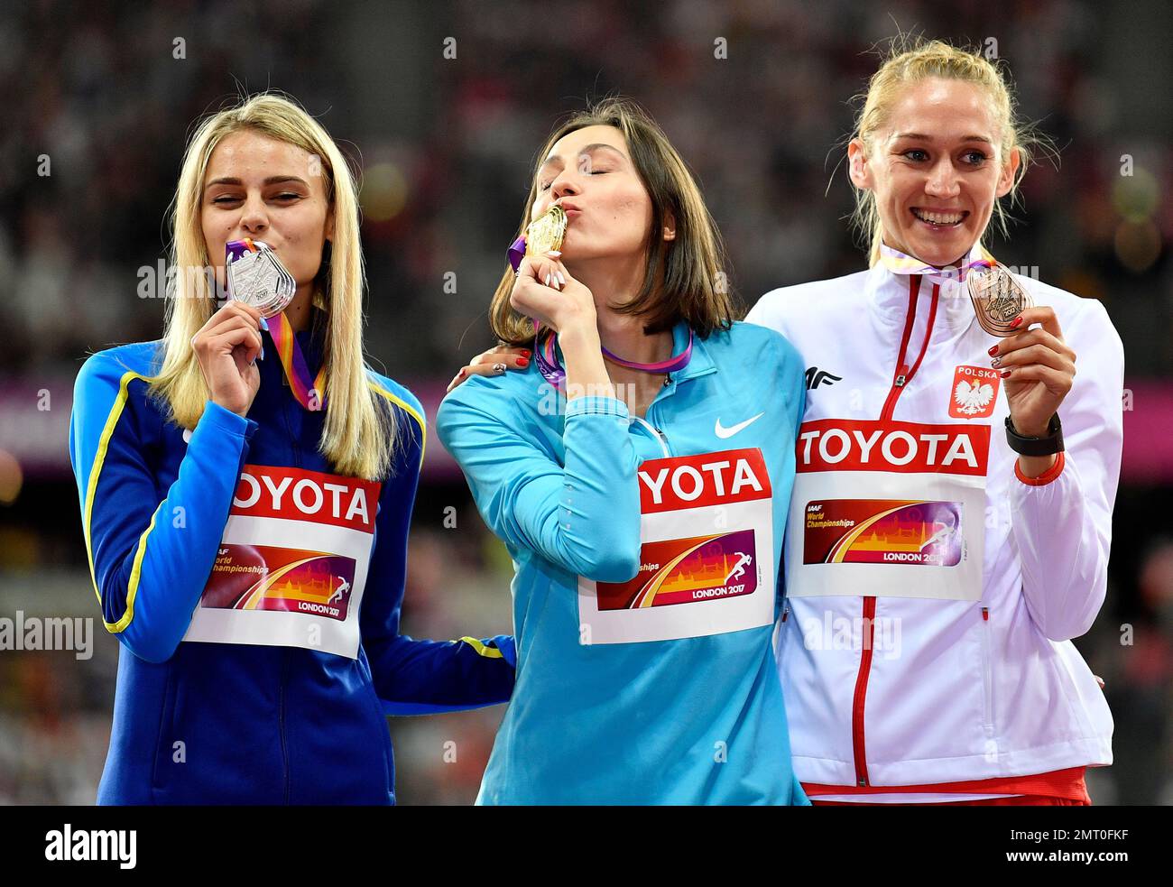 Women's high jump gold medalist Russia's Maria Lasitskene, centre ...
