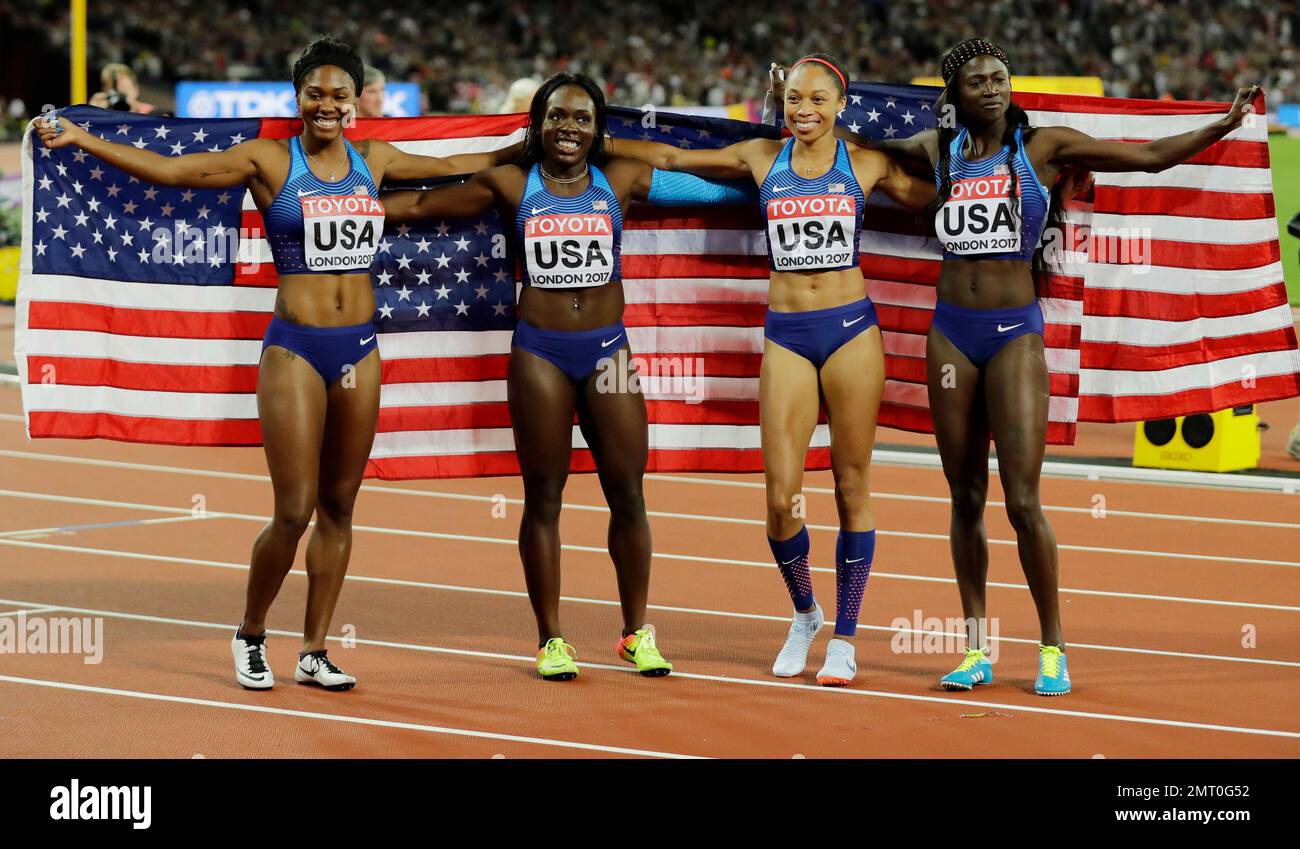 US Torie Bowie, Aaliyah Brown, Allyson Felix and Morolake Akinosun ...