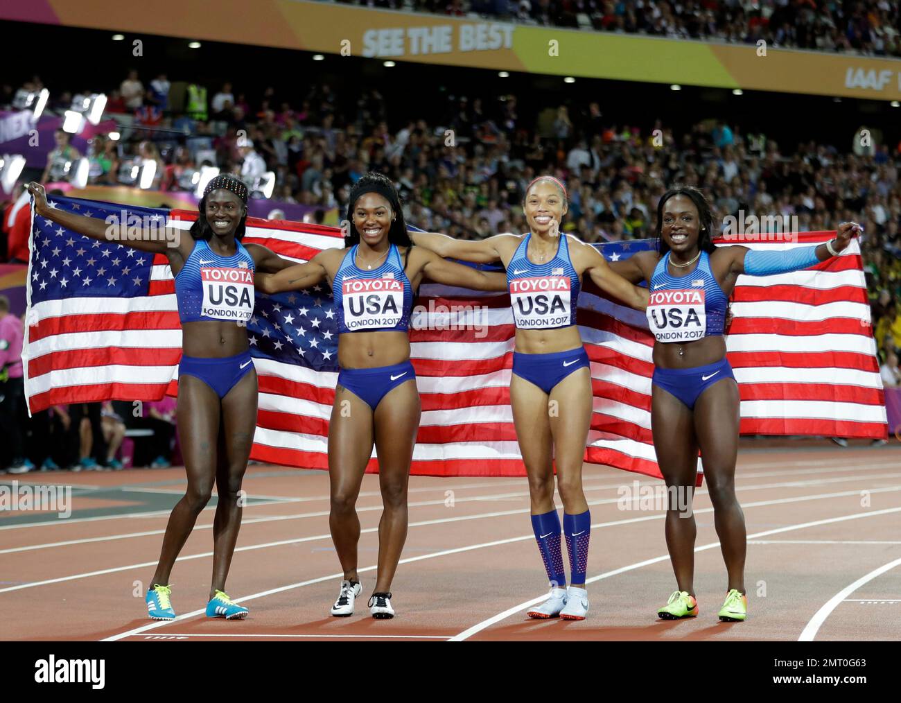 From left, United States' Tori Bowie, Aaliyah Brown, Allyson Felix and ...