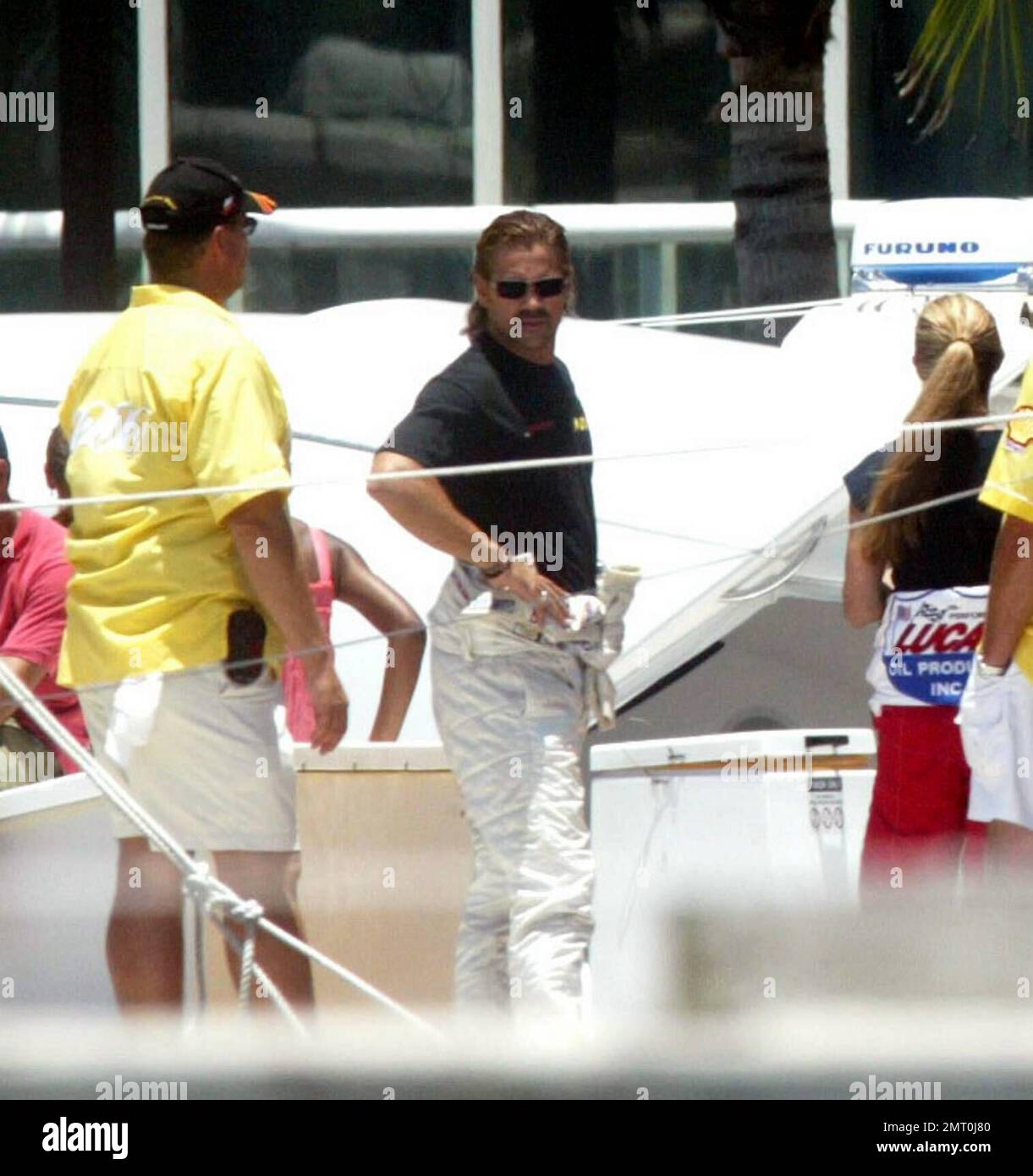 Colin Farrell and Jamie Foxx on location filming Miami Vice, Miami, FL ...