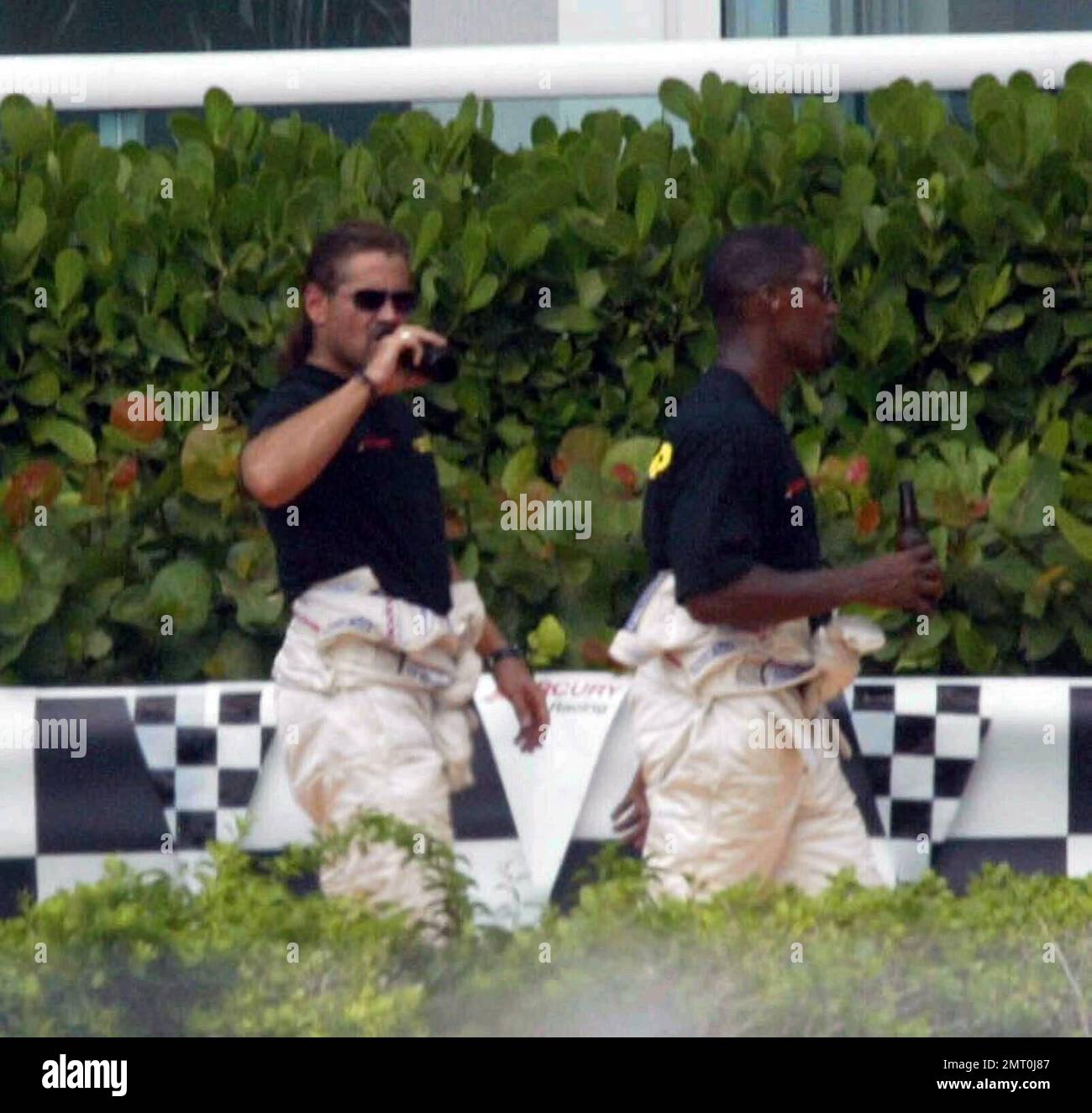 Colin Farrell and Jamie Foxx on location filming Miami Vice, Miami, FL ...