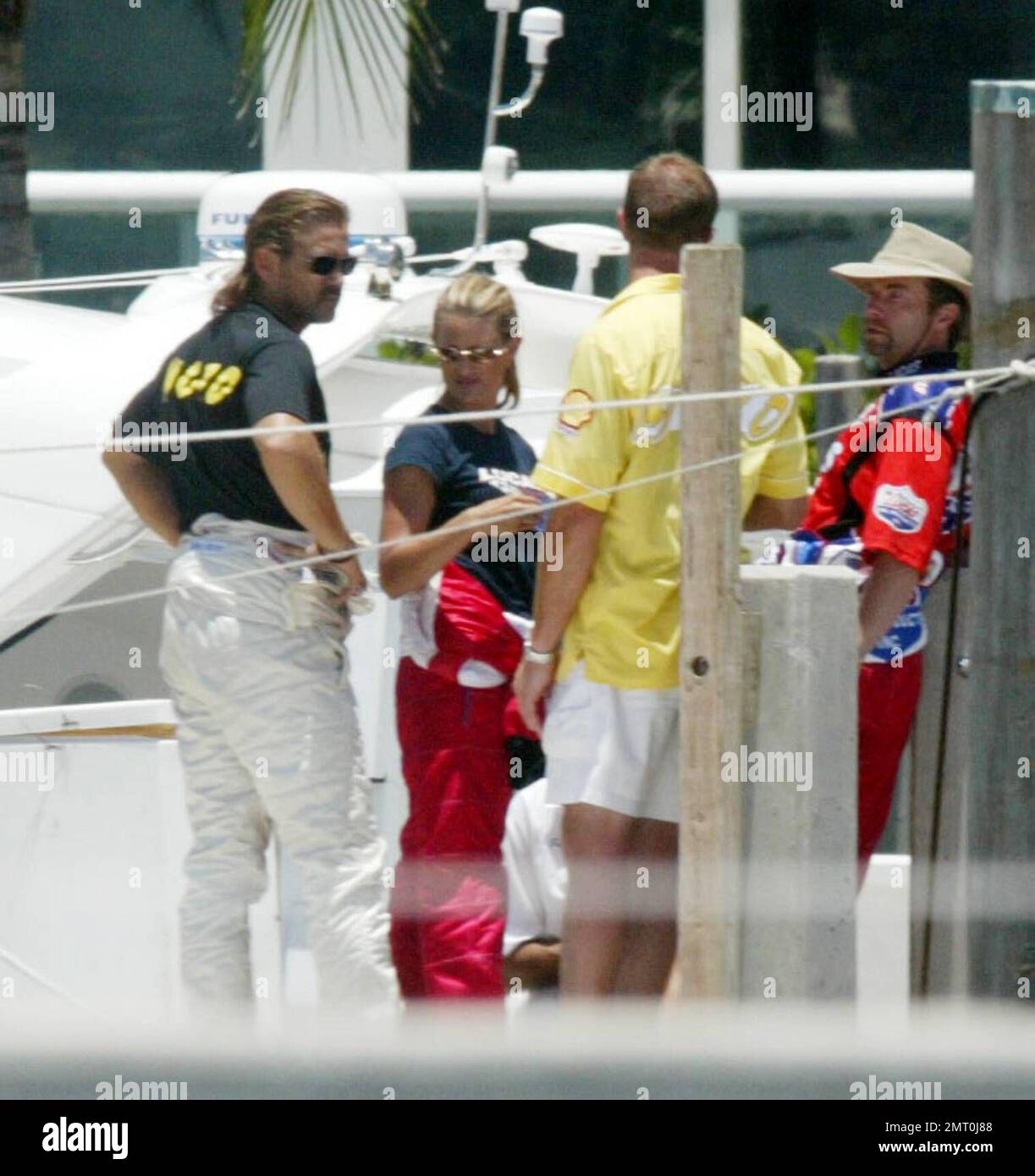 Colin Farrell and Jamie Foxx on location filming Miami Vice, Miami, FL ...