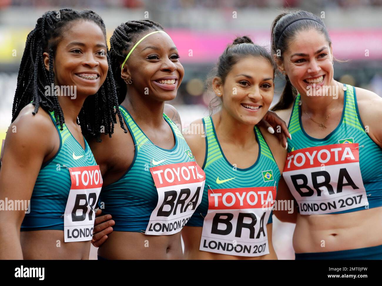 The Brazil team celebrate after qualifying for the final of the Women's ...