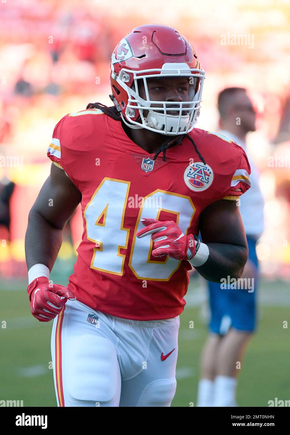 Kansas City Chiefs running back Devine Redding (40) warms up before an ...