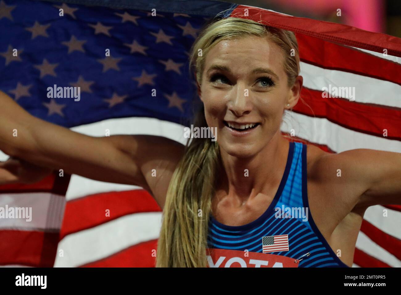 United States' Emma Coburn celebrates after winning the Women's 3000 ...