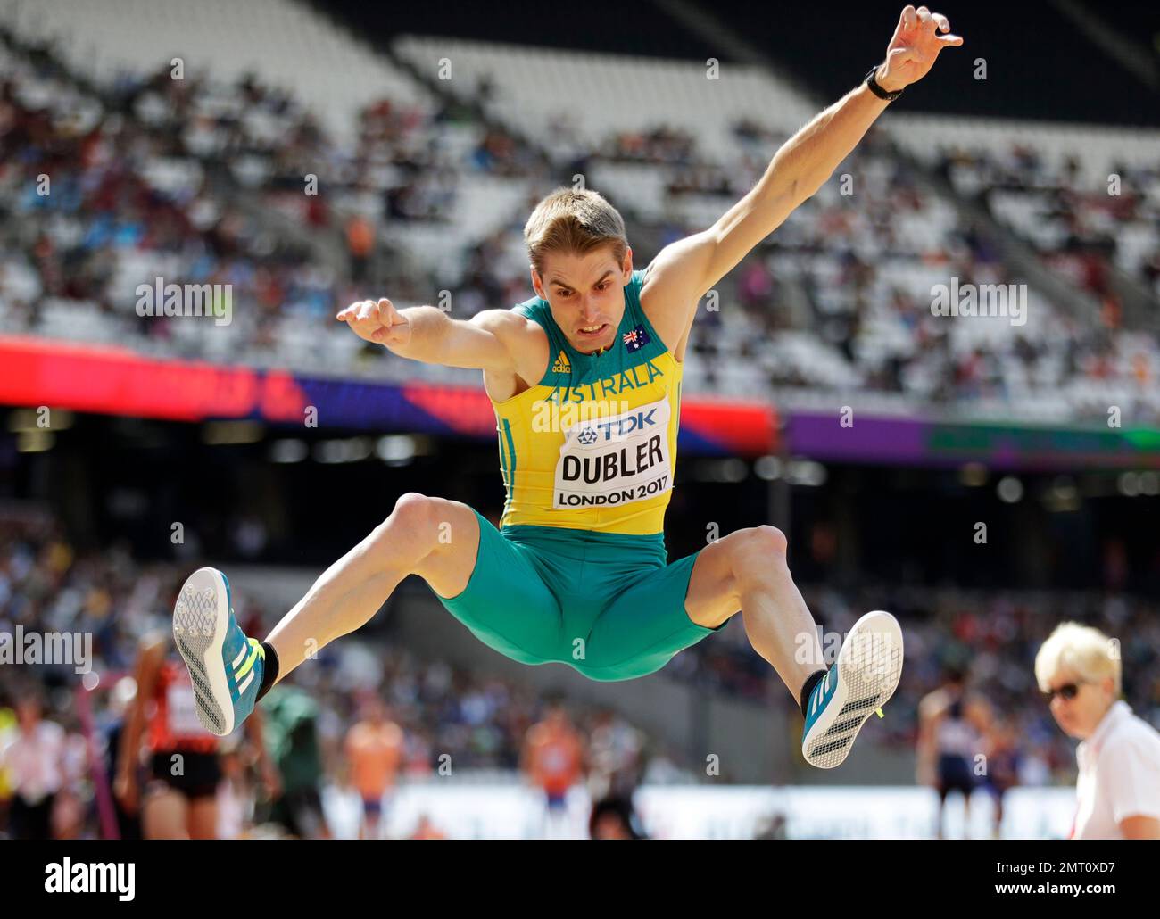 Australia's Cedric Dubler makes an attempt in the long jump of the ...