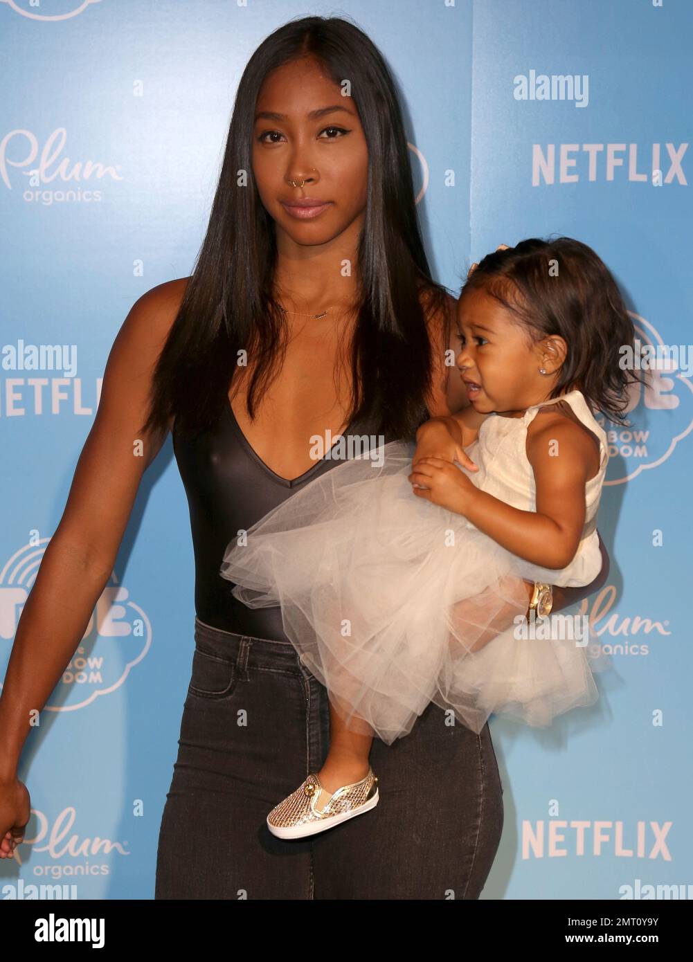 Apryl Jones, left, and daughter A'mei Kazuko Grandberry arrive at the ...