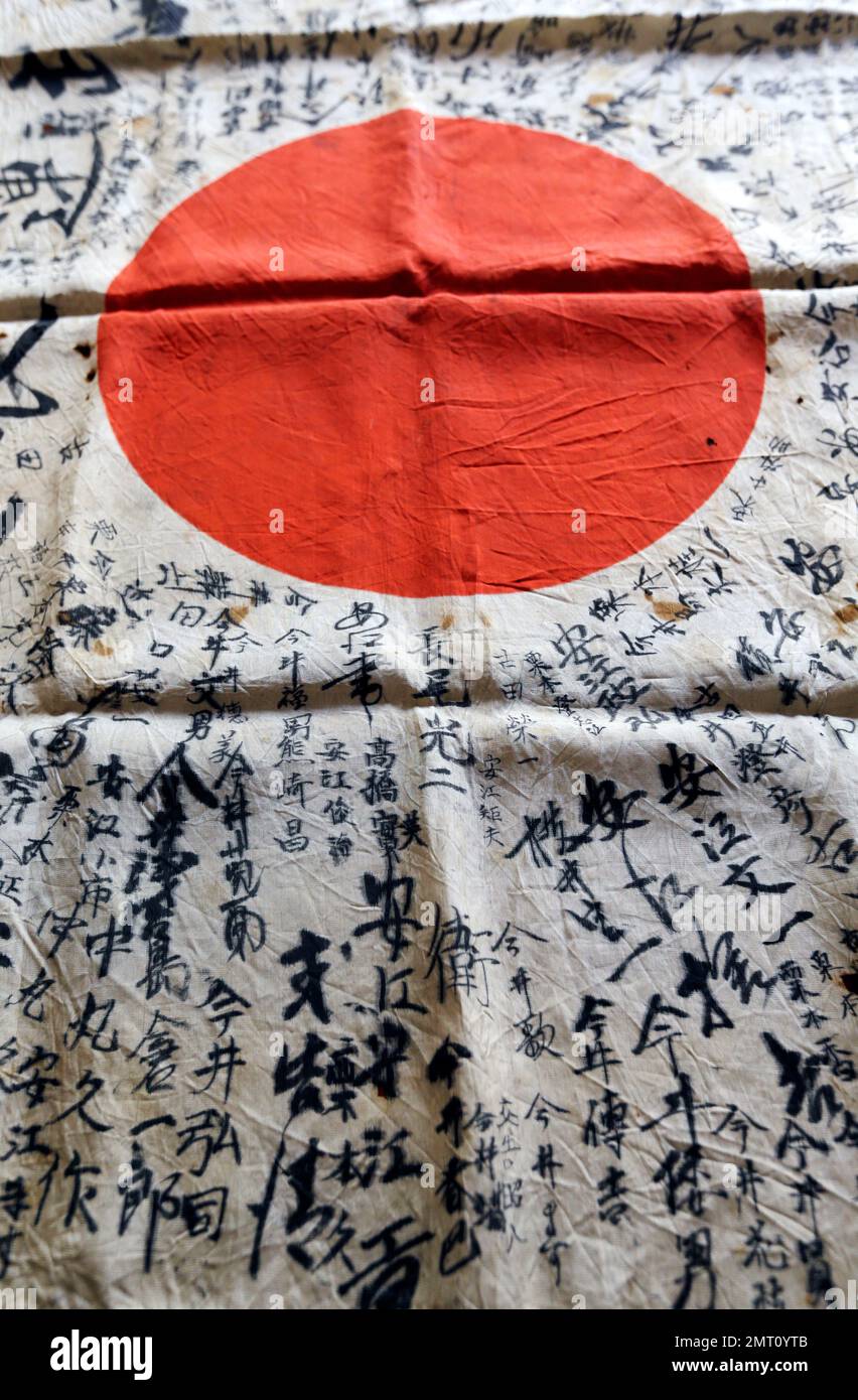 Names are visible on a Japanese flag owned by WWII veteran Marvin ...