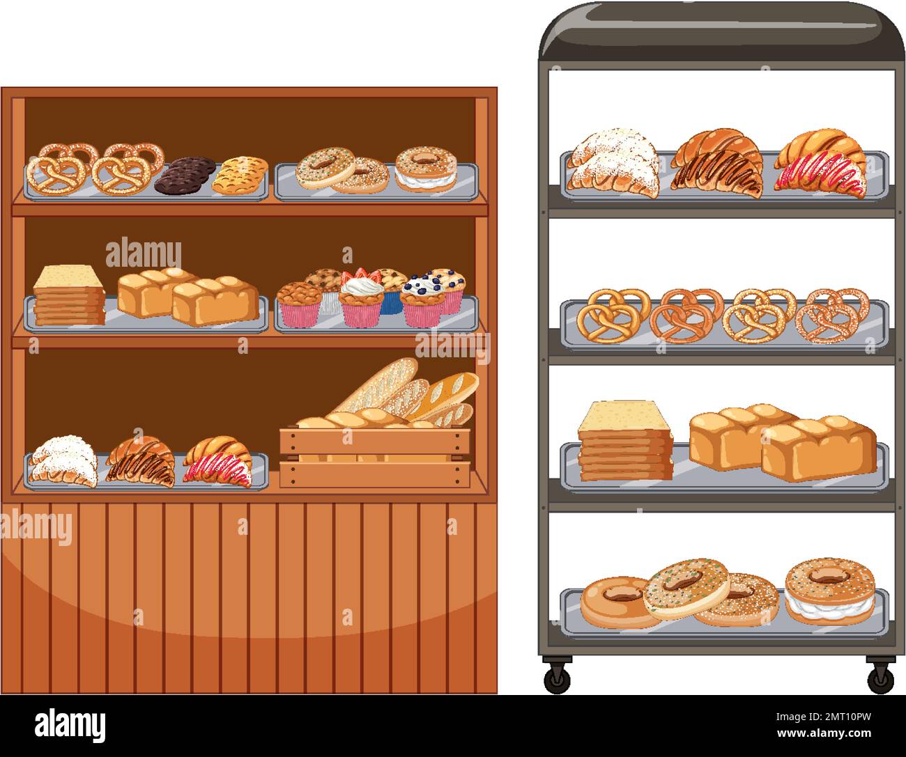 Bakery showcase with pastry products illustration Stock Vector Image ...