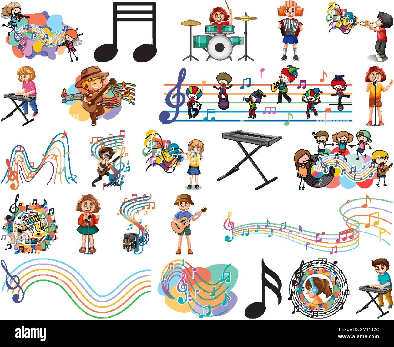 Kids musical instruments and music symbols set illustration Stock ...