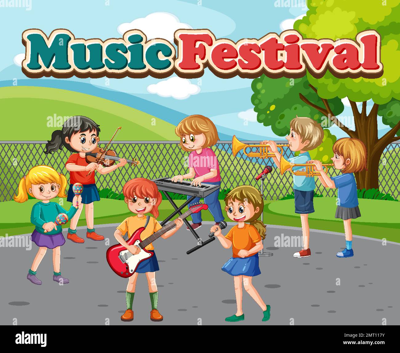 Kids music band at park illustration Stock Vector Image & Art - Alamy
