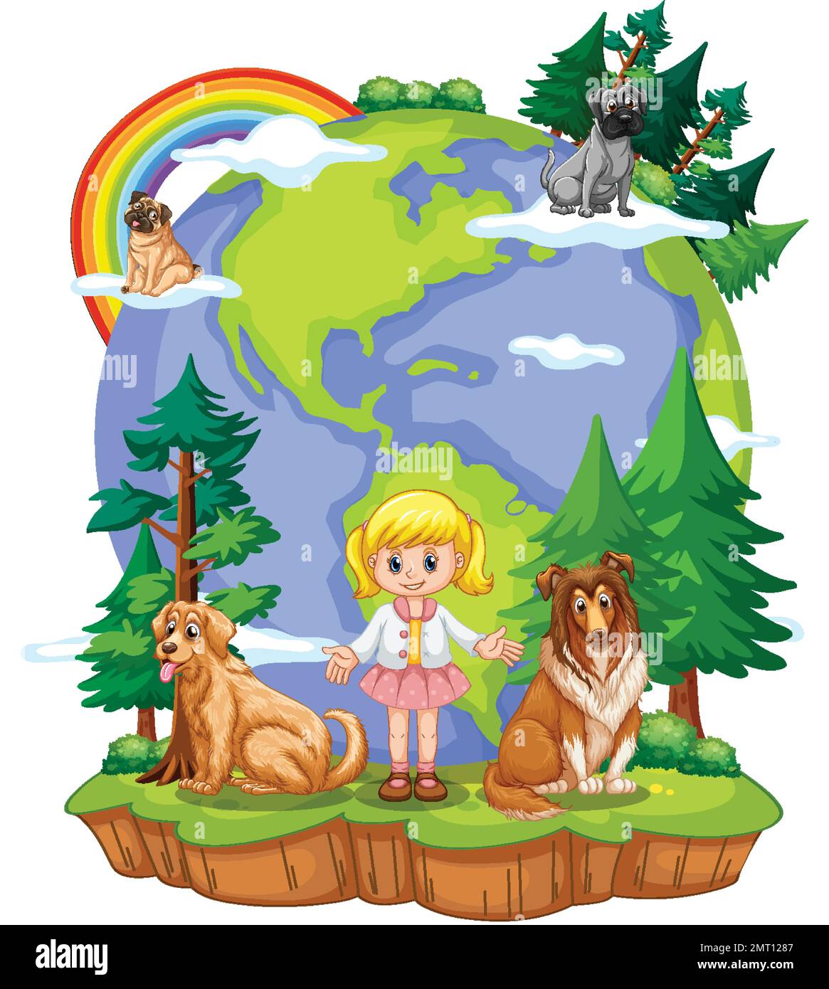 Earth day concept with cute girl and animals illustration Stock Vector ...