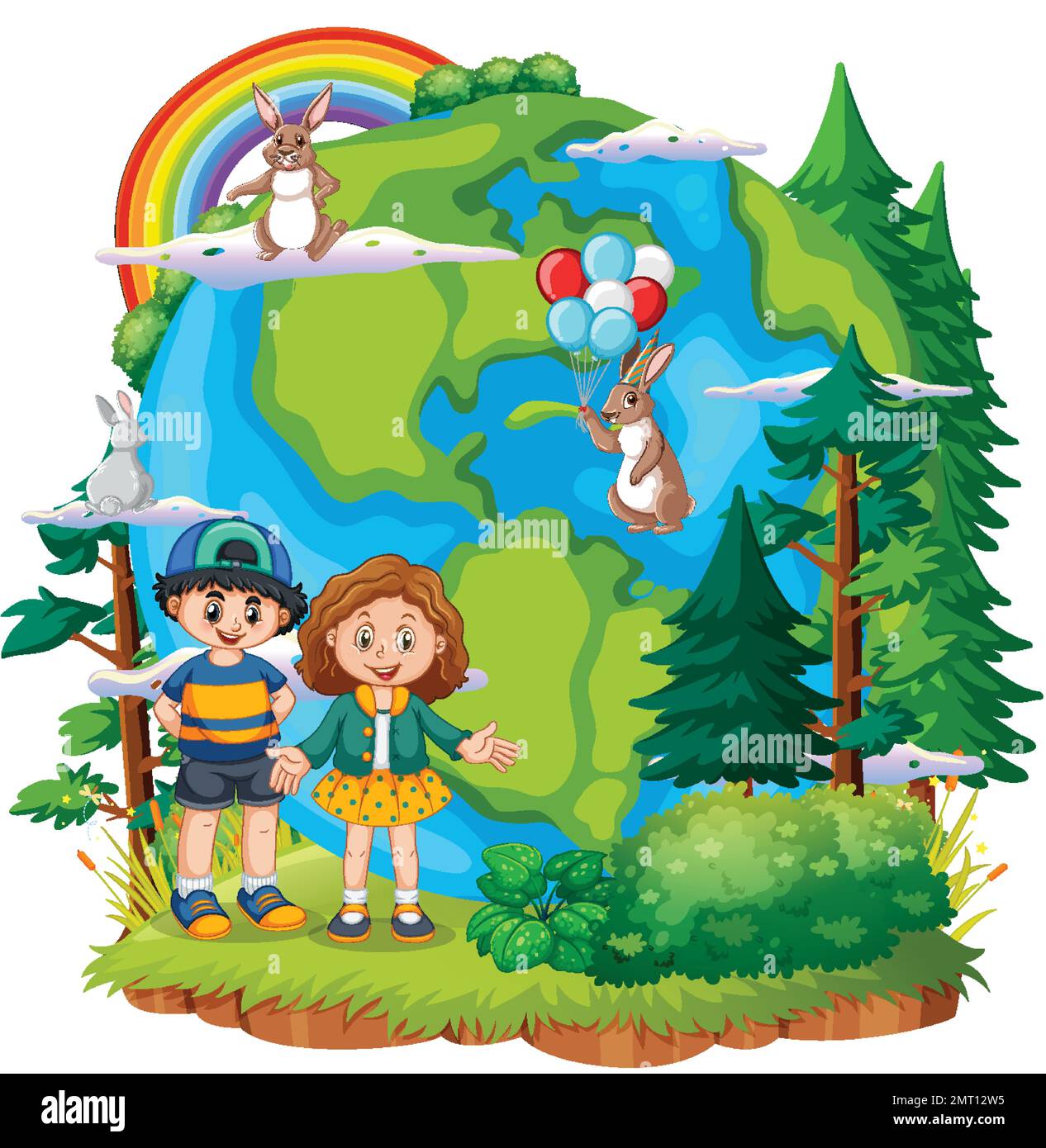 Earth planet with cartoon characters illustration Stock Vector Image ...