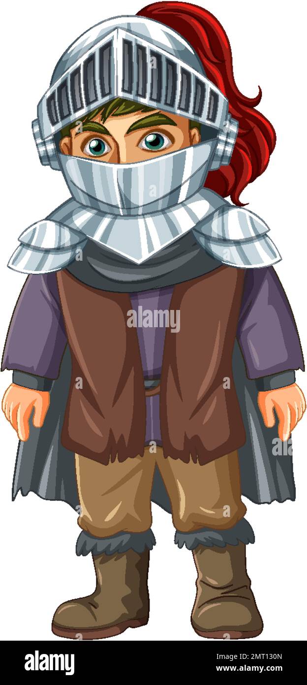 Knight wearing helmet armour cartoon character illustration Stock ...
