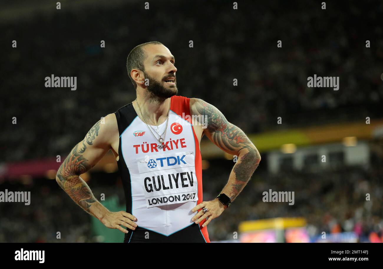 Turkey's Ramil Guliyev reacts after crossing the line to win gold in ...