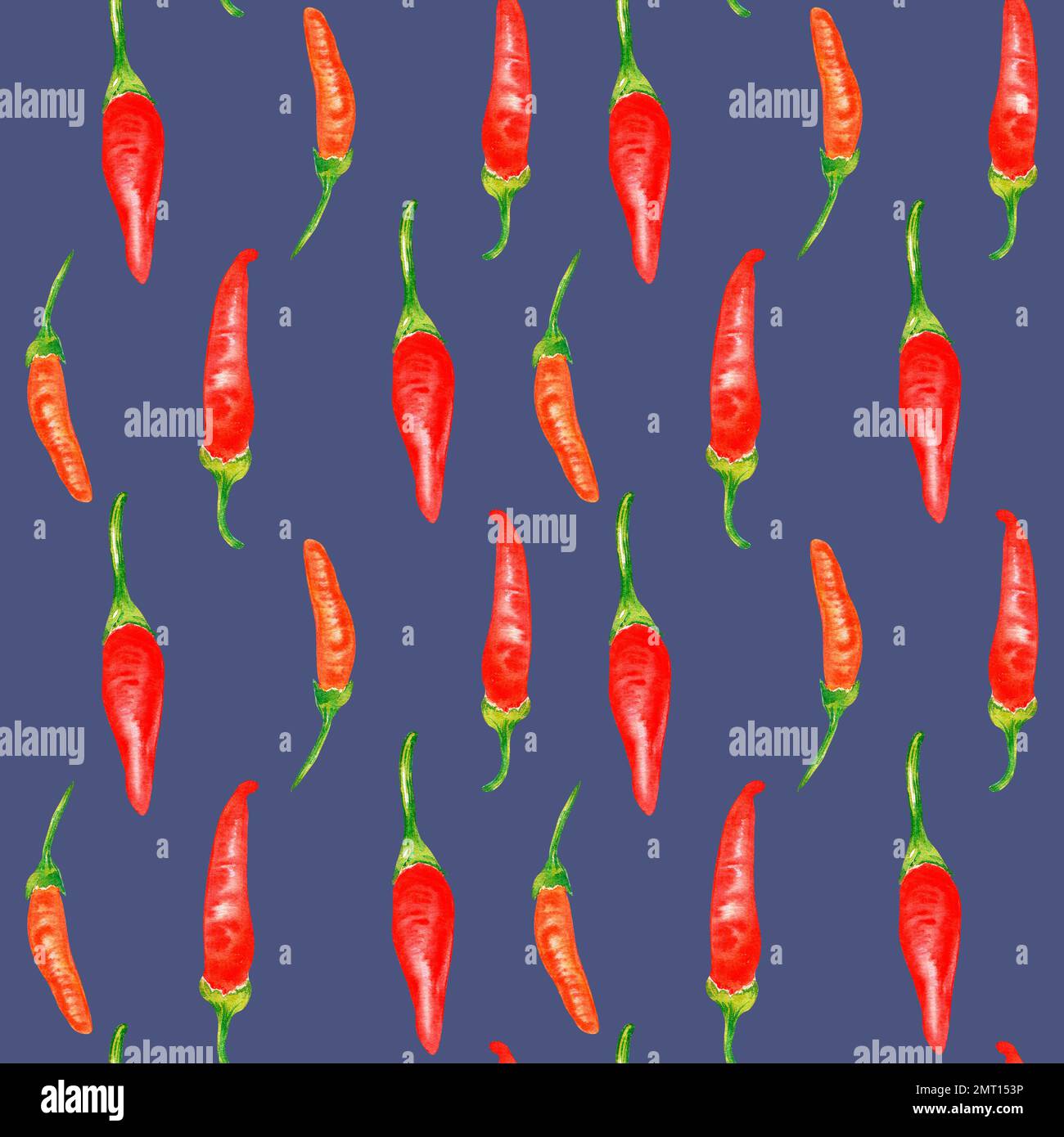 Tabasco hot peppers, capsicums watercolor seamless pattern isolated on ...