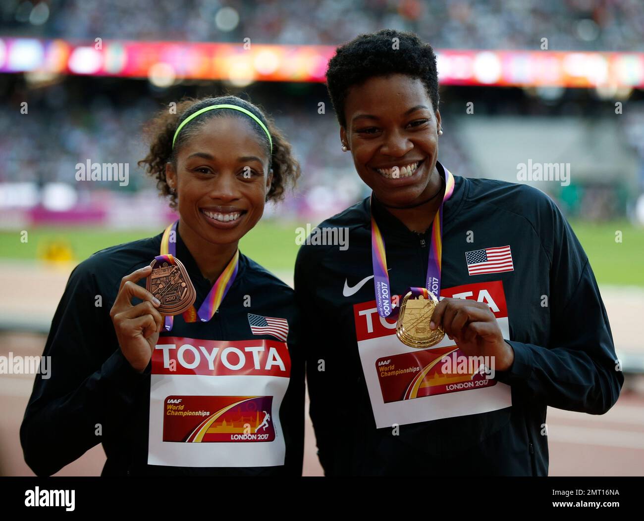 United States' Phyllis Francis, gold, and United States' Allyson Felix ...