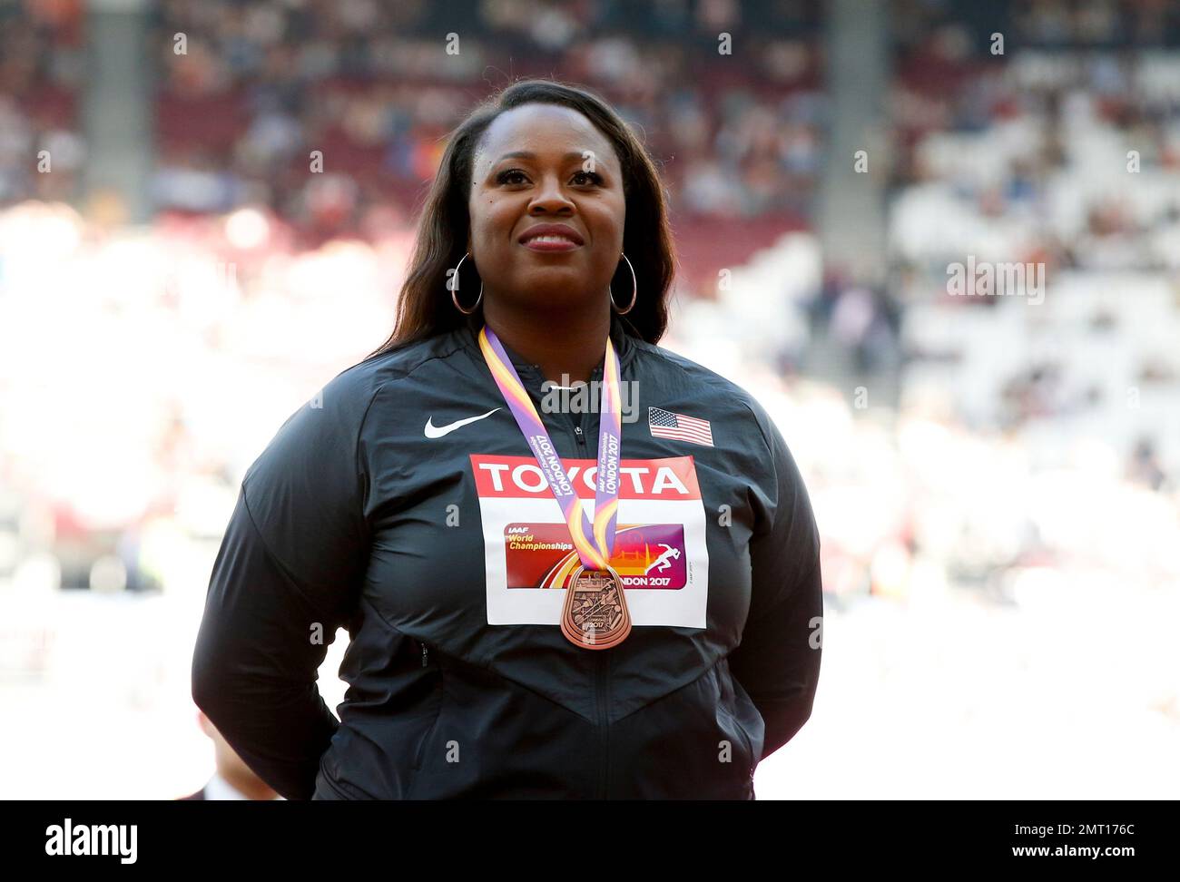 United States' Michelle Carter smiles after she was awarded the bronze ...