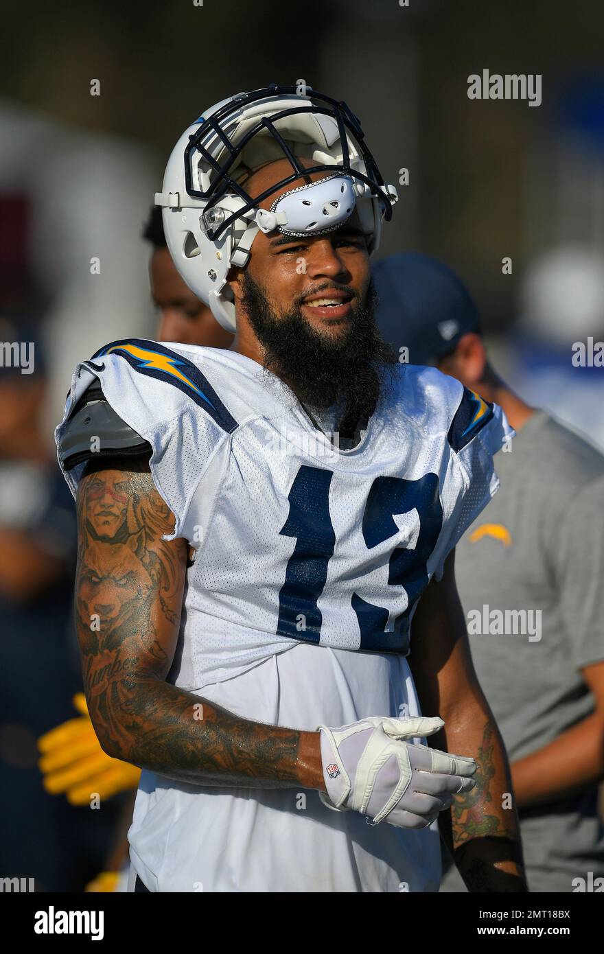 Los Angeles Chargers wide receiver Keenan Allen watches during joint ...