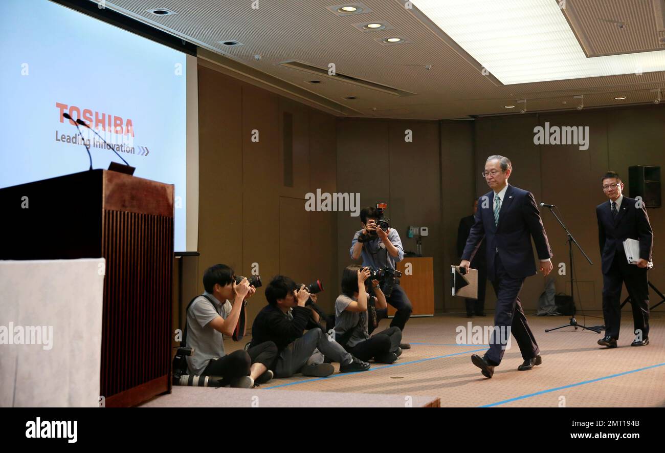 Toshiba Corp. President Satoshi Tsunakawa arrives for a press ...