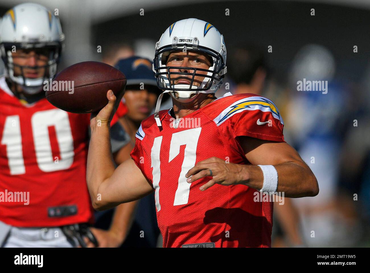 Los Angeles Chargers quarterback Philip Rivers, right, passes as ...