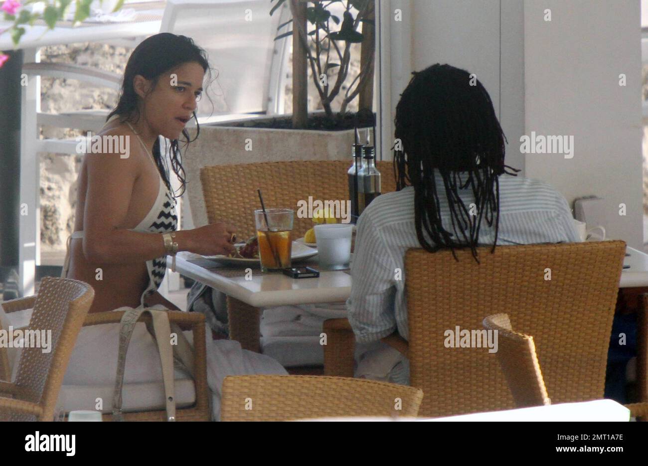 EXCLUSIVE!! Michelle Rodriguez wears a cut out one-piece swim suit as ...