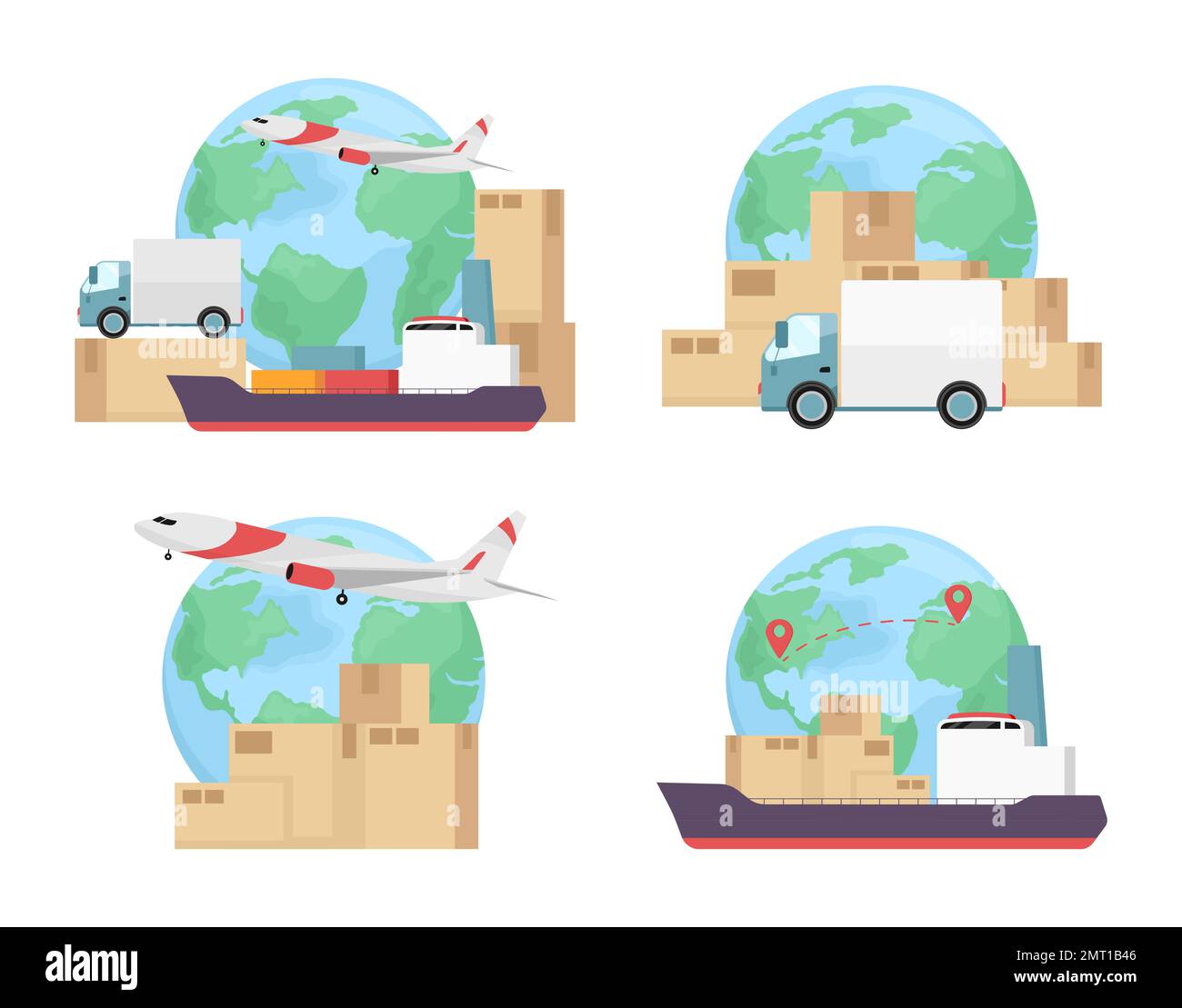 Freight shipping modes flat concept vector illustration set Stock ...
