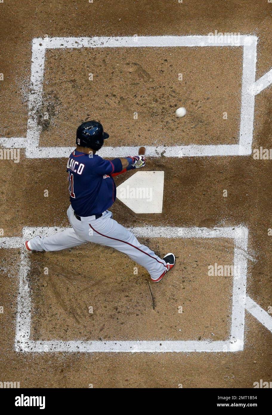 Minnesota Twins' Jorge Polanco hits an RBI double during the second ...