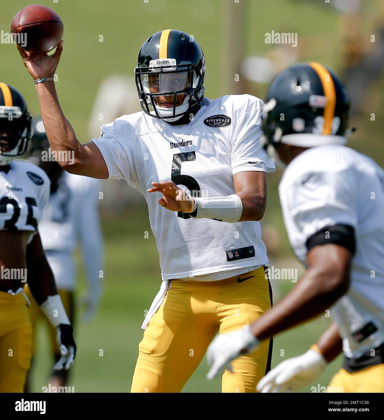 Pittsburgh Steelers quarterback Joshua Dobbs (5) passes to running back ...