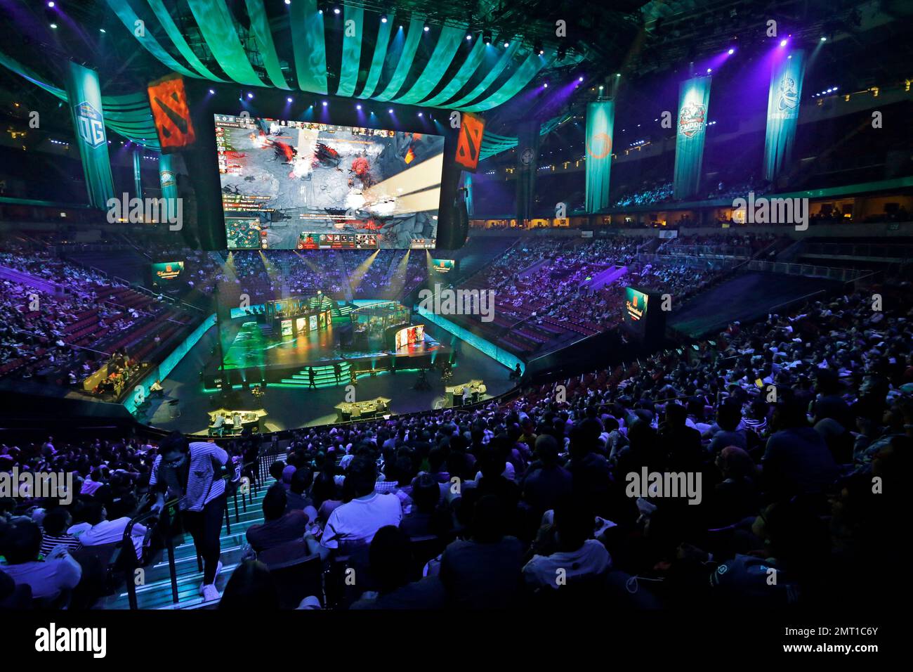 Fans look on at KeyArena during the International Dota 2 Championships ...