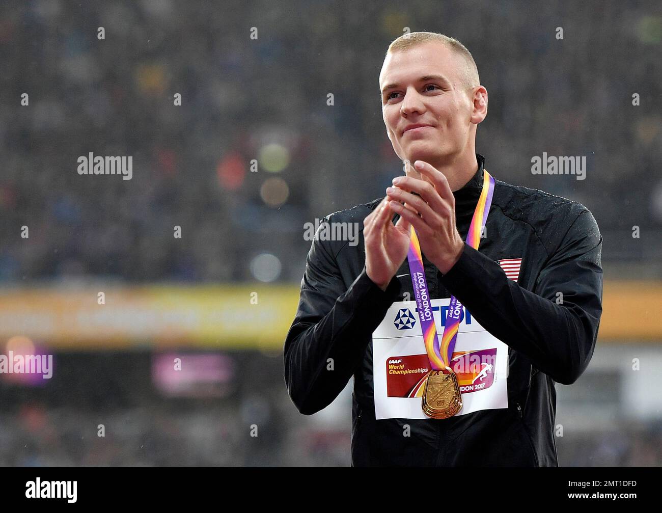 Men's pole vault gold medalist United States' Sam Kendricks celebrates ...