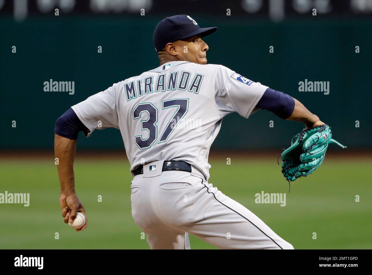 Seattle Mariners starting pitcher Ariel Miranda throws to the Oakland ...