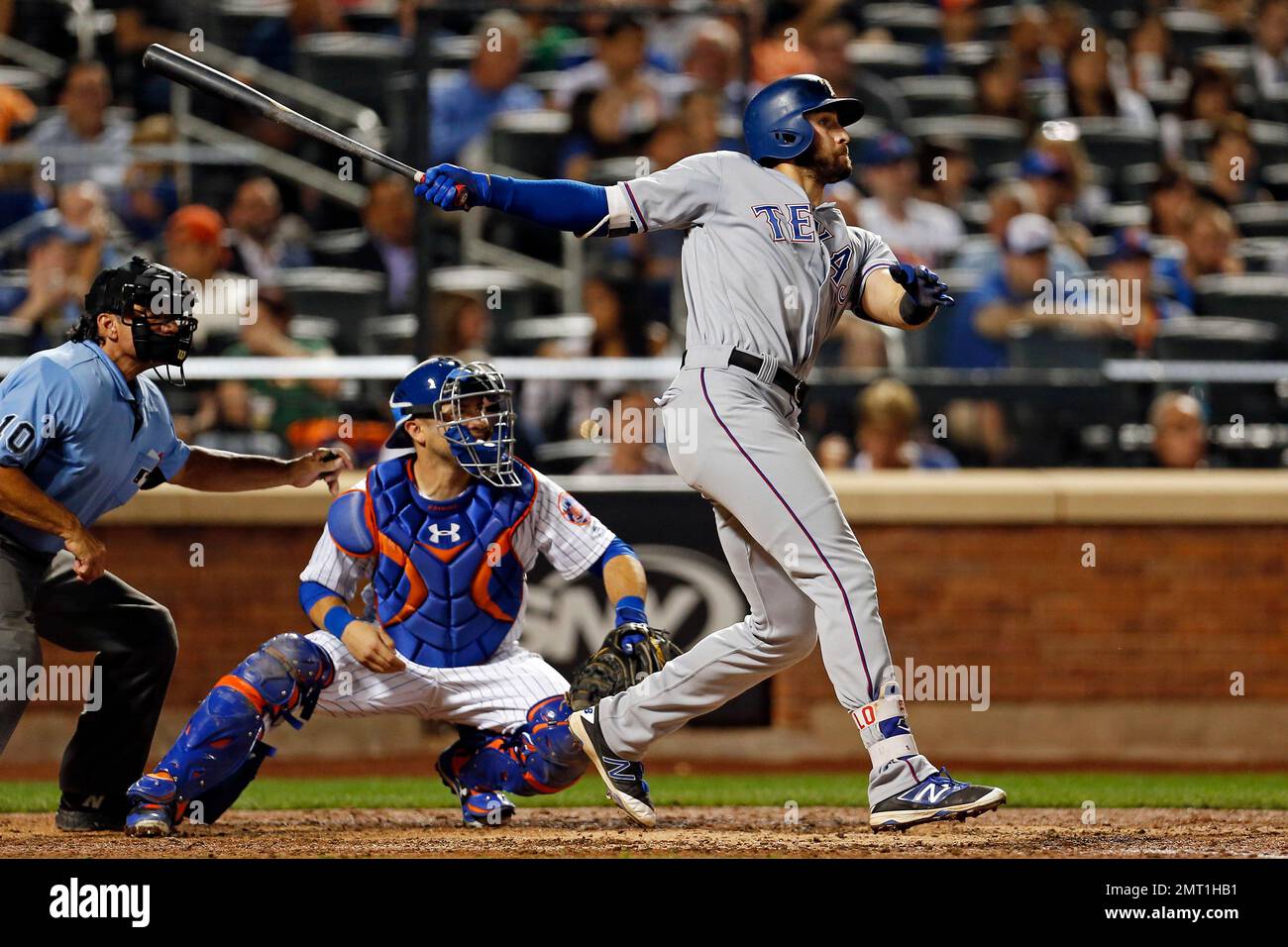 Texas Rangers Joey Gallo watches an RBI double in front of New York ...