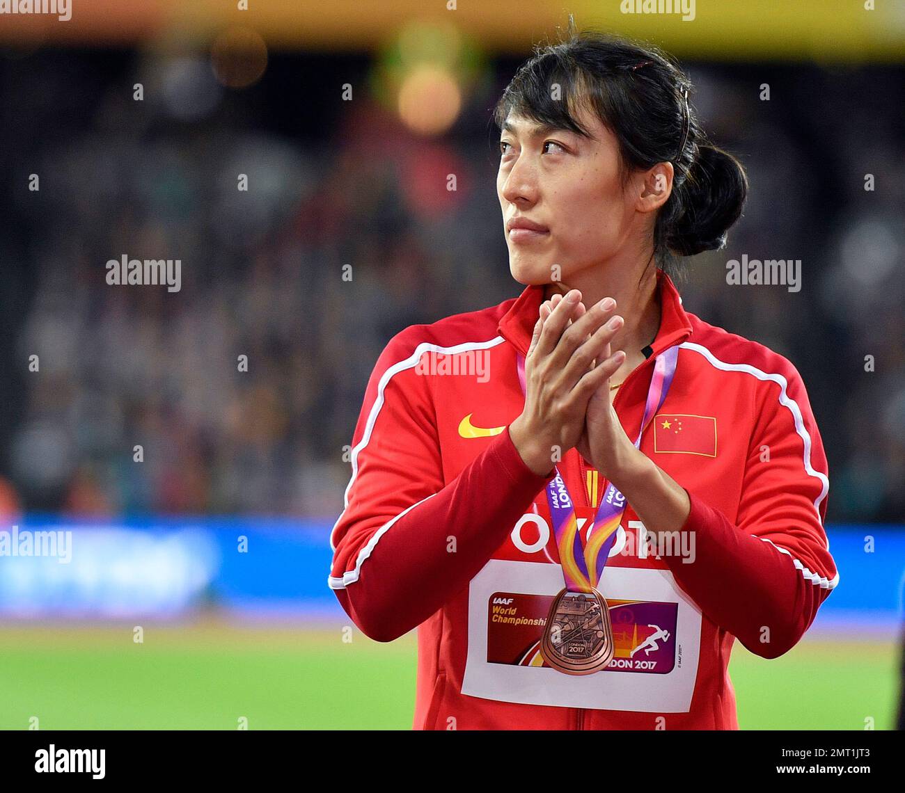 Women's javelin bronze medalist China's Lyu Huihui celebrates on the ...