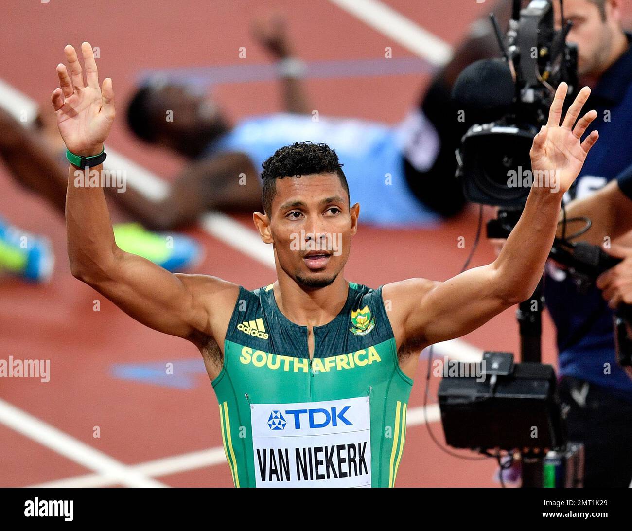 South Africa's Wayde Van Niekerk celebrates after winning the Men's 400 ...