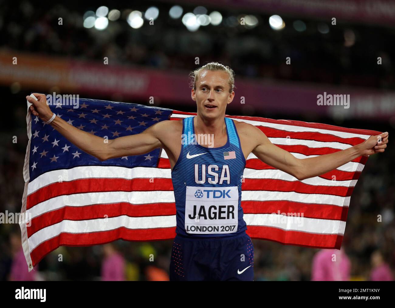 United States' Evan Jager celebrates after winning the bronze medal in ...