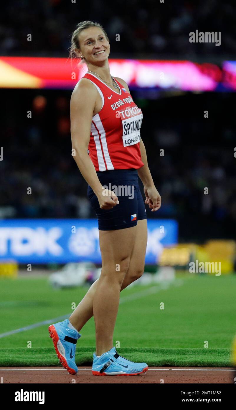 Czech Republic's Barbora Spotakova smiles after winning the gold medal ...
