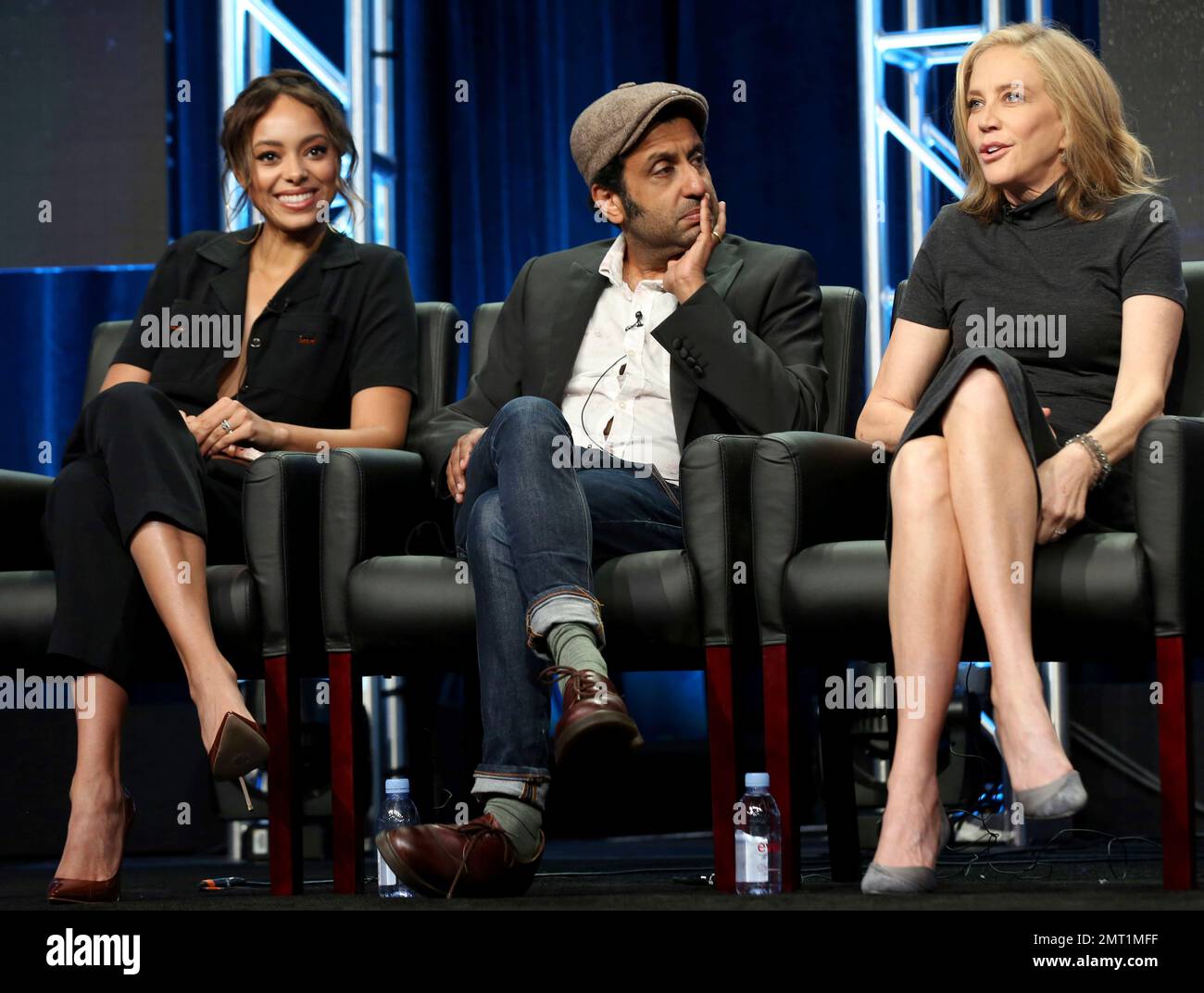 Amber Stevens West, from left, Adeel Akhtar and Ally Walkerparticipate ...