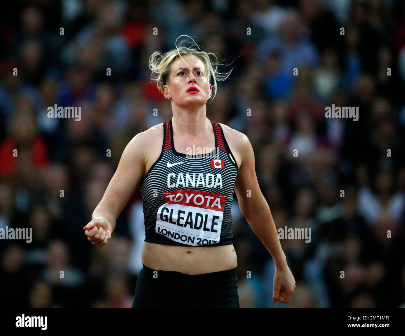 Canada's Elizabeth Gleadle makes an attempt in the women's javelin ...