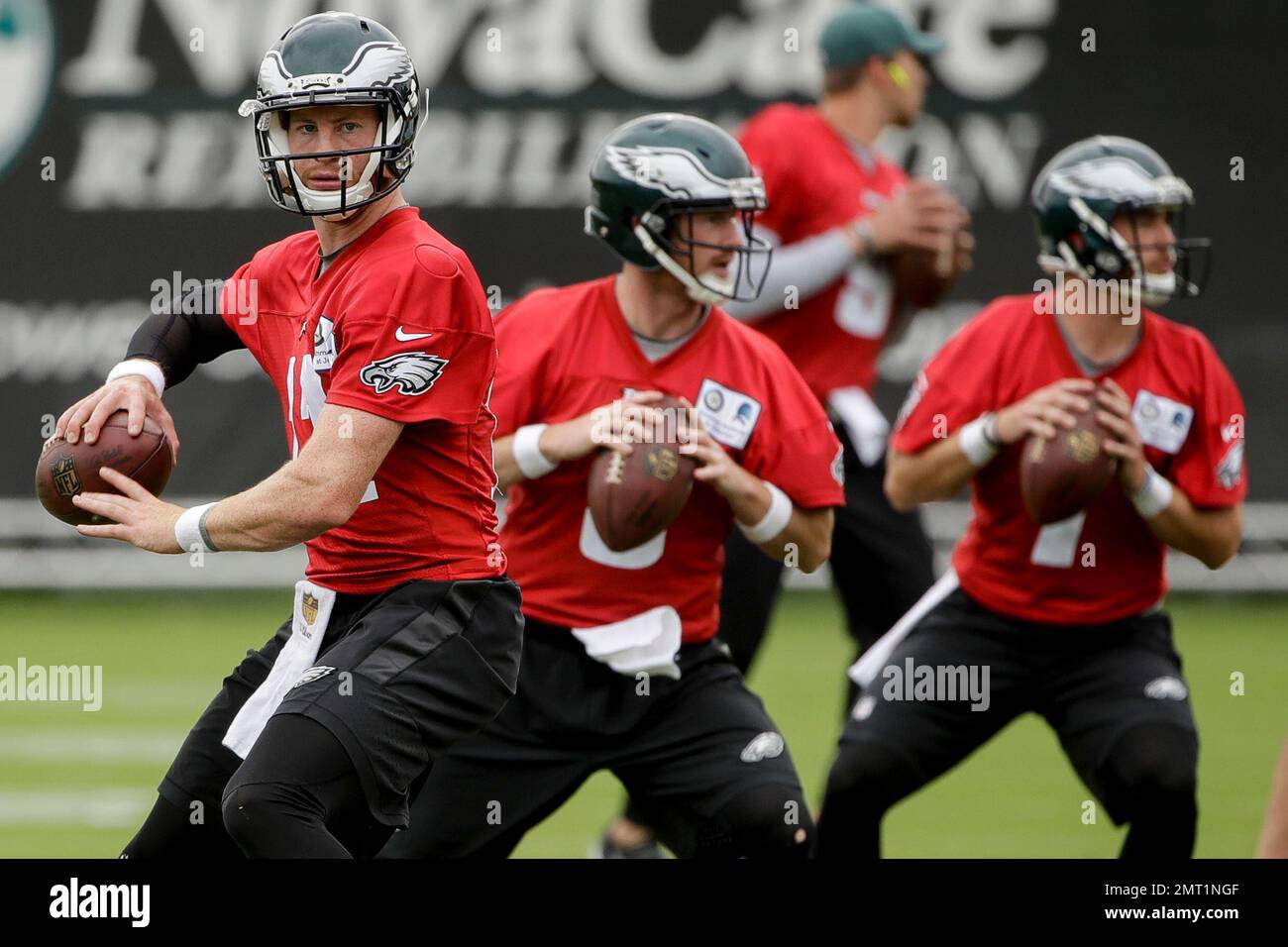 Philadelphia Eagles quarterbacks from the left, Carson Wentz (11) Matt ...
