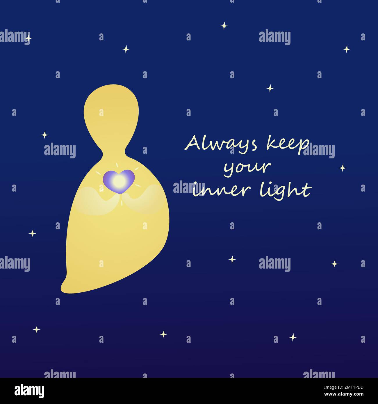 Cute silhouette of human soul on blue space with stars holding glowing ...