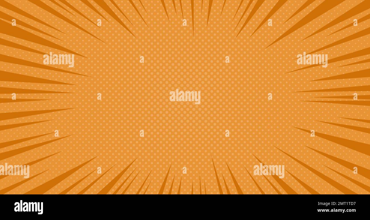 Comic retro pop art burst background. Orange vintage flash halftone ...