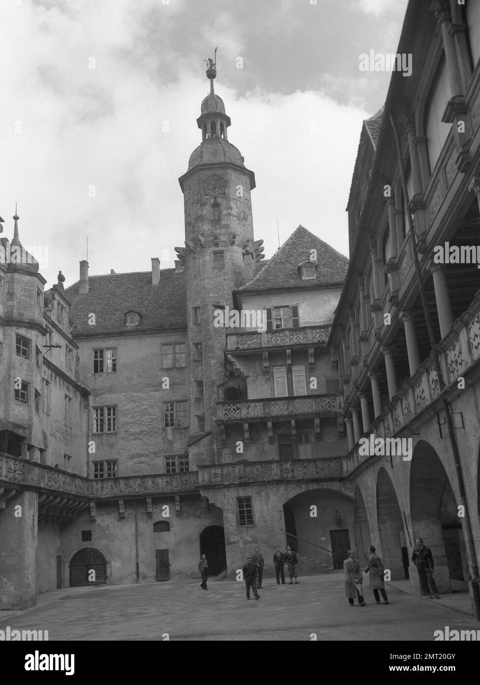 The yard of the centuries old Langenburg Castle in Langenburg, Germany ...