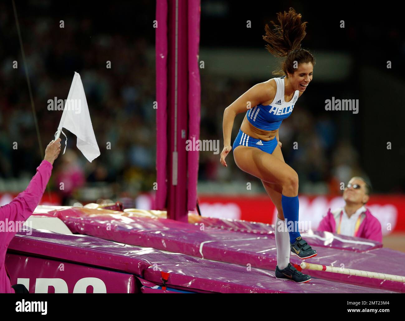 Greece's Ekaterini Stefanidi celebrates winning the gold medal in the ...