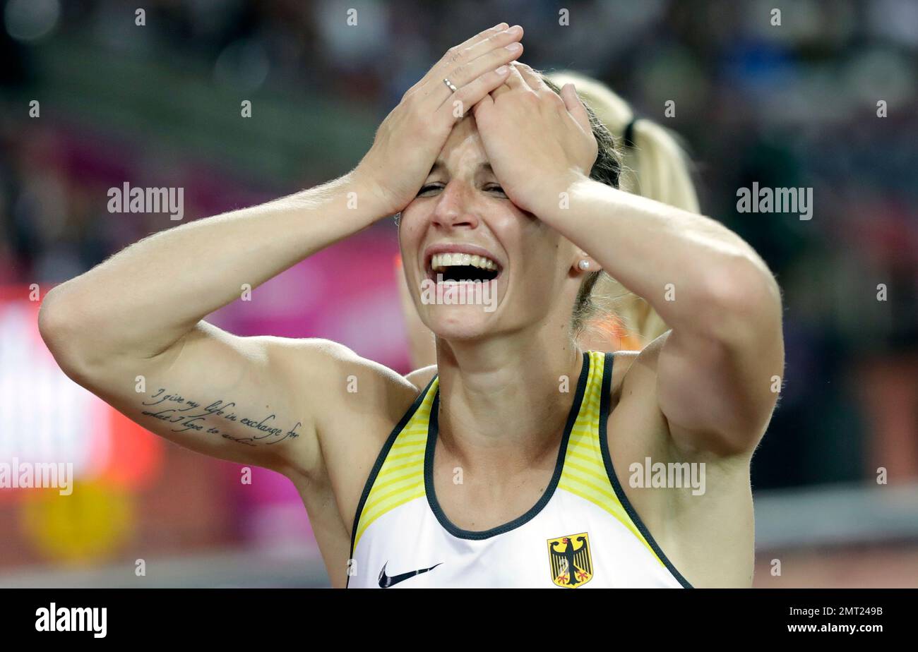 Germany's Carolin Schaefer celebrates after winning the silver medal in ...